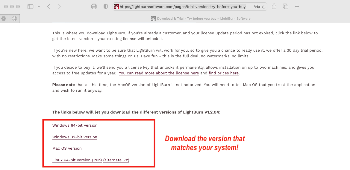Aurora Installing Lightburn (non-Pro)