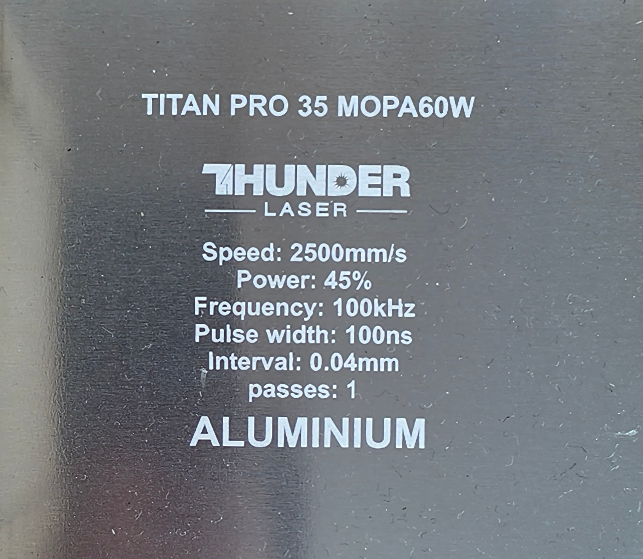TITAN PRO MOPA 60W-Materials Parameter Testing