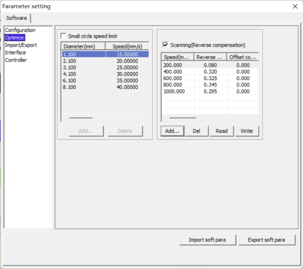 Thunder Laser Scanning Offset Adjustment